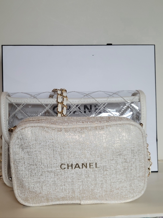 Handmade | Other | Chanel Cream Metallic Tweed Cosmetic Pouch | Poshmark